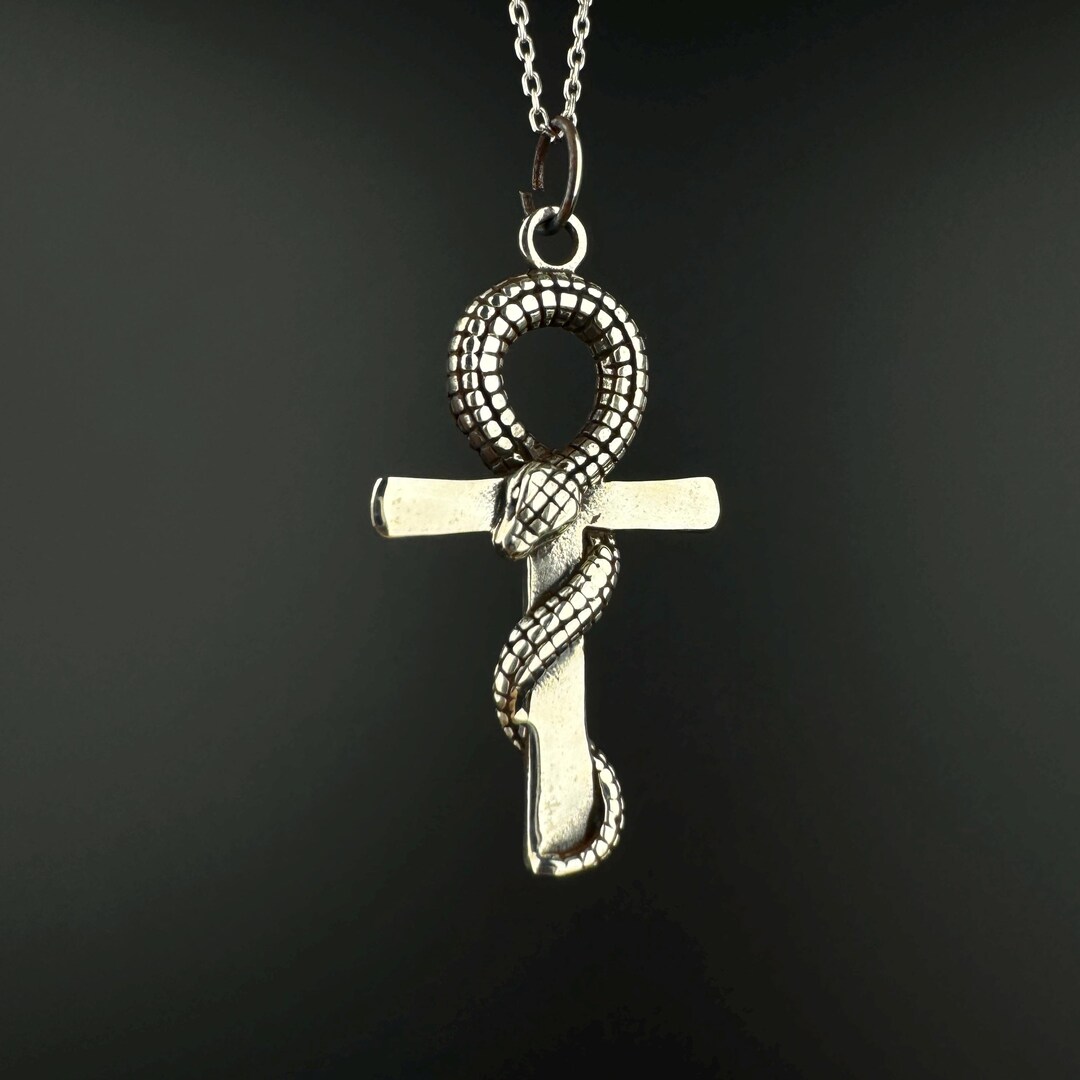 SNAKE ANKH Necklace, 925 Silver Ankh Medallion, the Key of Life Pendant ...