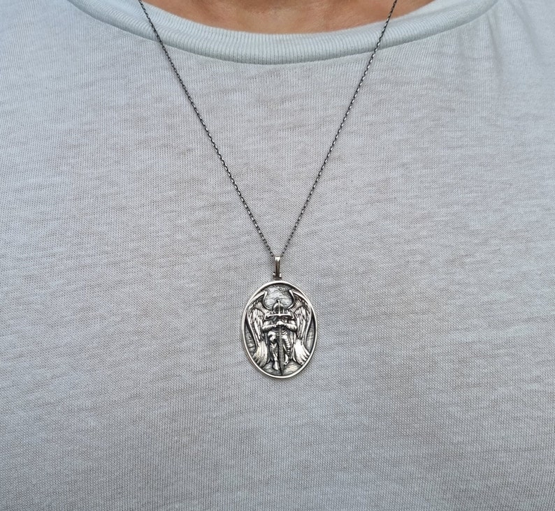 Archangel St. Michael Silver Necklace, 925 Sterling Silver Protector ...