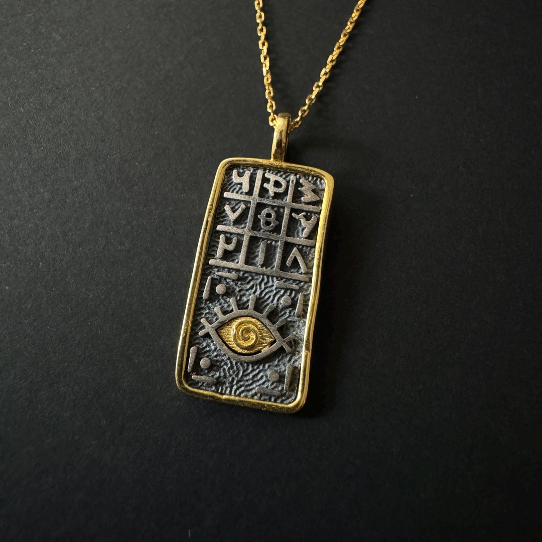 Ancient Greek Tablet Necklace, 925 Sterling Silver Ancient Script ...
