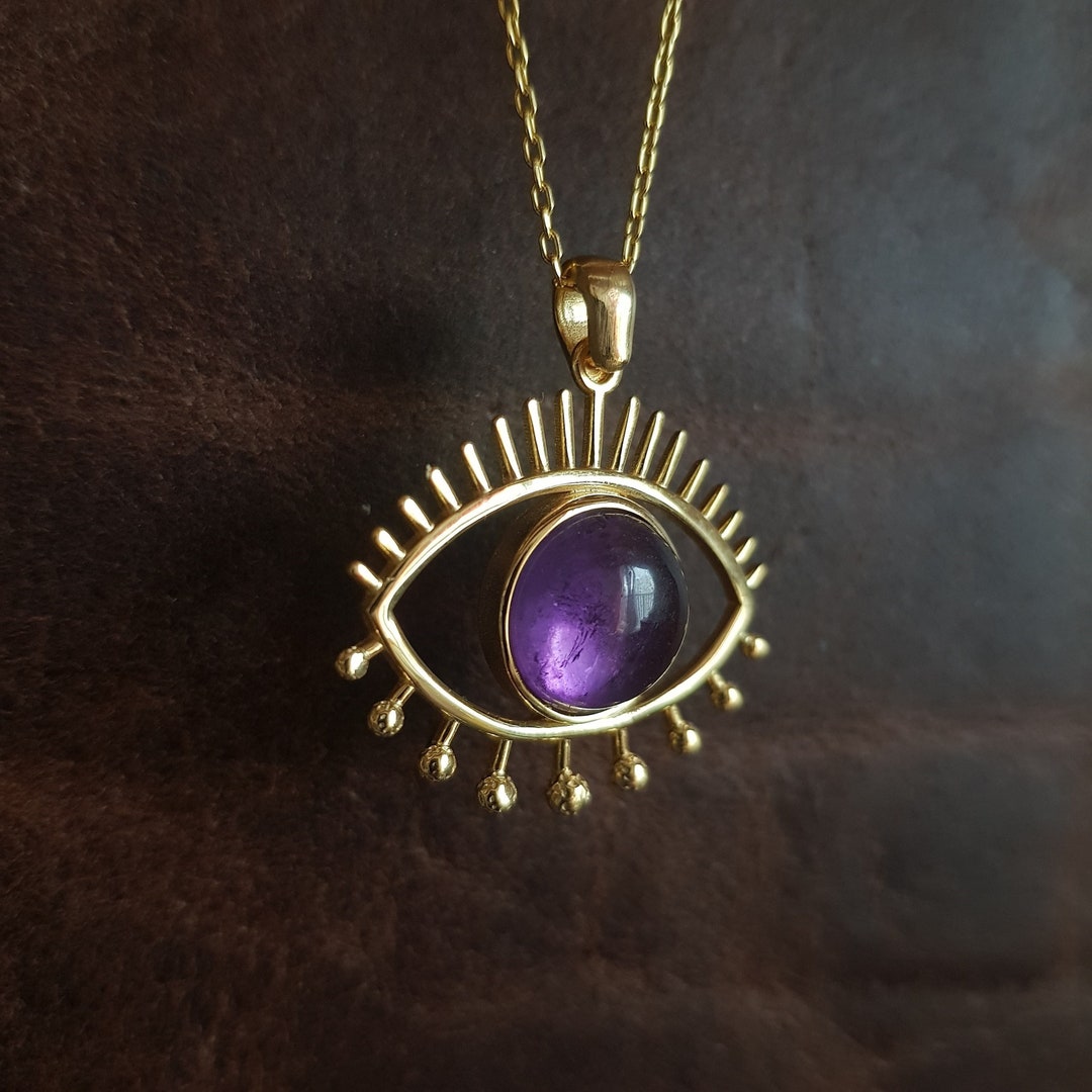 Amethyst EYE Necklace, 925 Sterling Silver Evil Eye Pendant, All-seeing ...