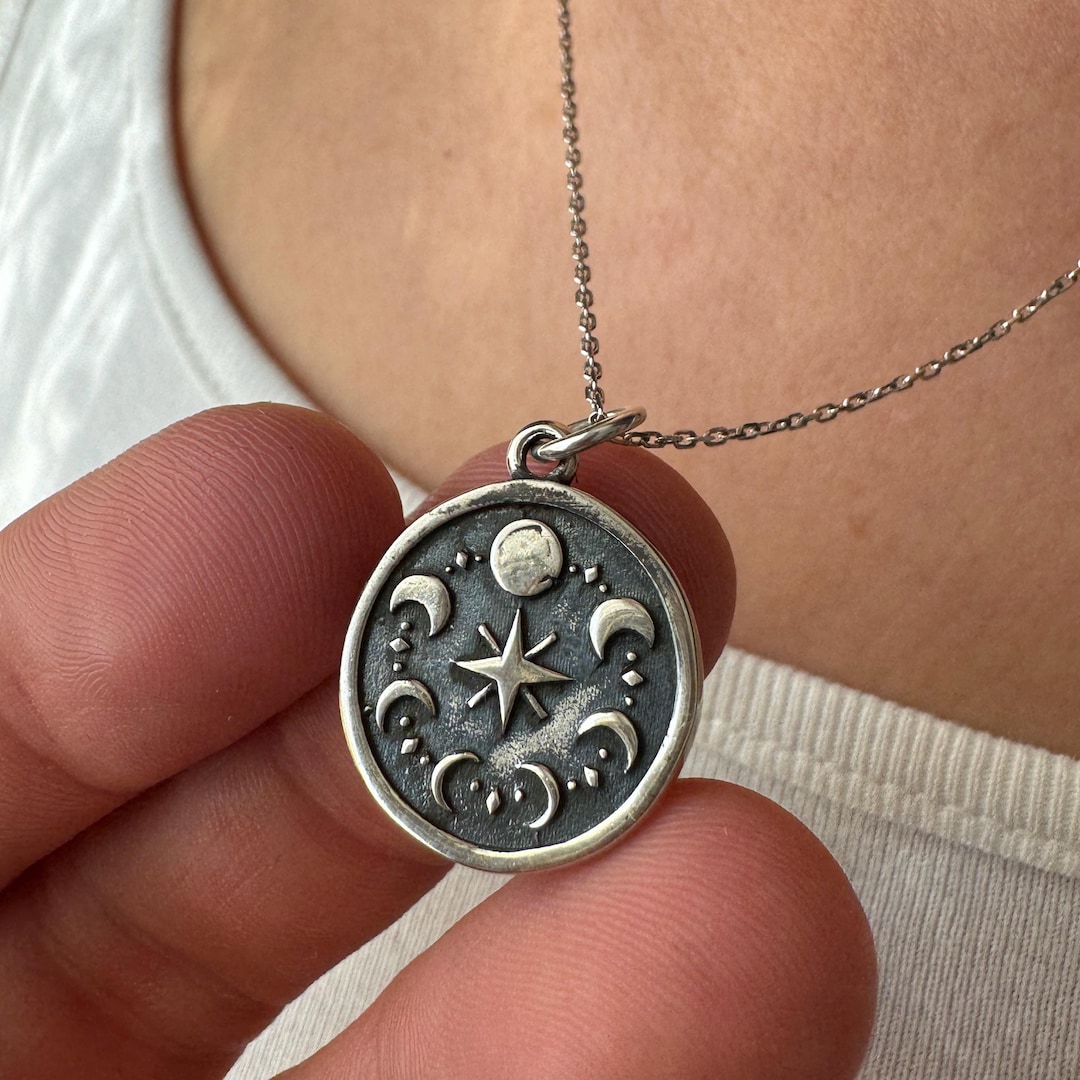 Phases of the Moon Necklace, 925 Sterling Silver Moon Goddess Pendant ...
