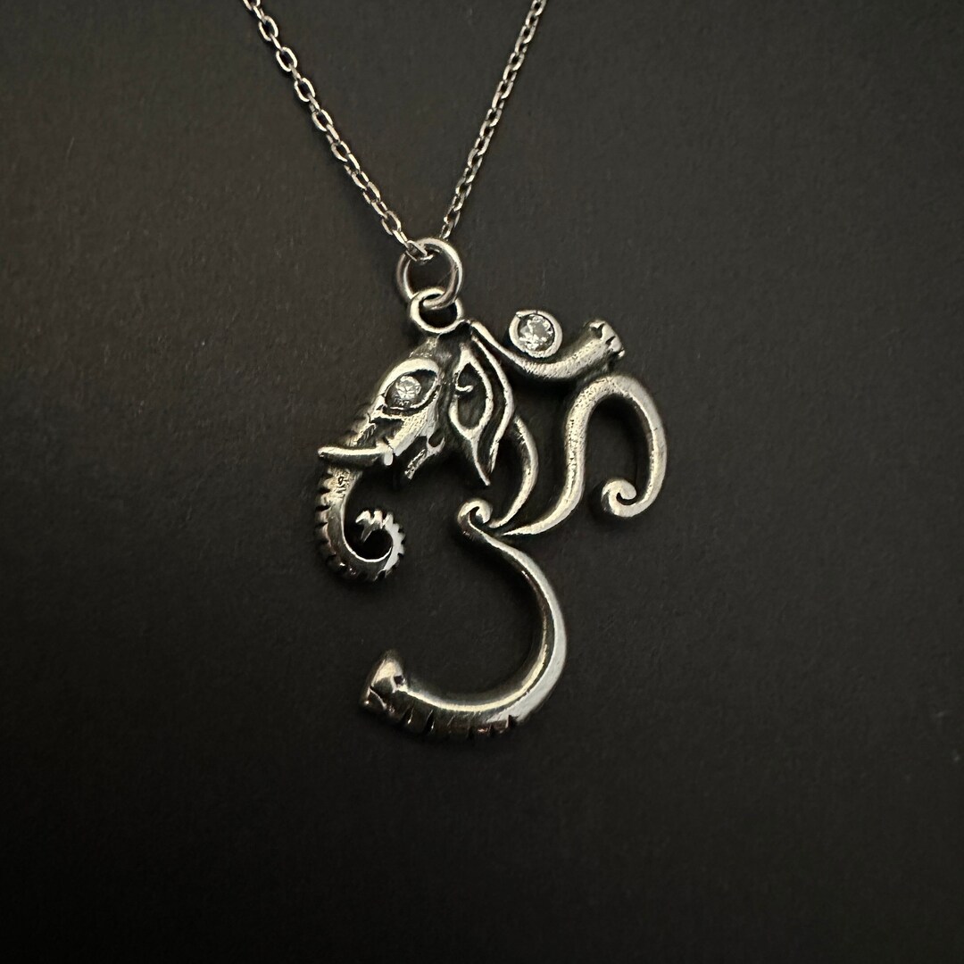 Elephant OM Symbol Necklace, Ganesha Pendant, 925 Sterling Silver Yoga ...