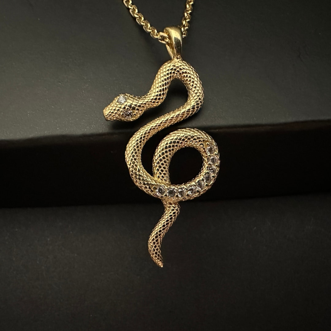 Gold Snake Necklace: Sterling Silver Serpent Pendant With Zircon - Etsy