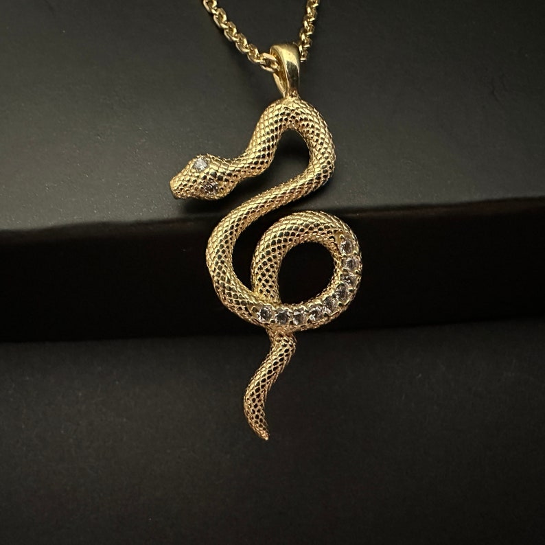 Gold Snake Necklace: Sterling Silver Serpent Pendant With Zircon - Etsy