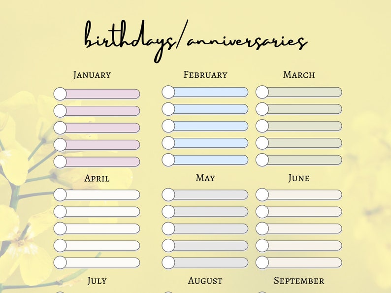 Floral-themed Yearly Calendar Digital Download - Etsy