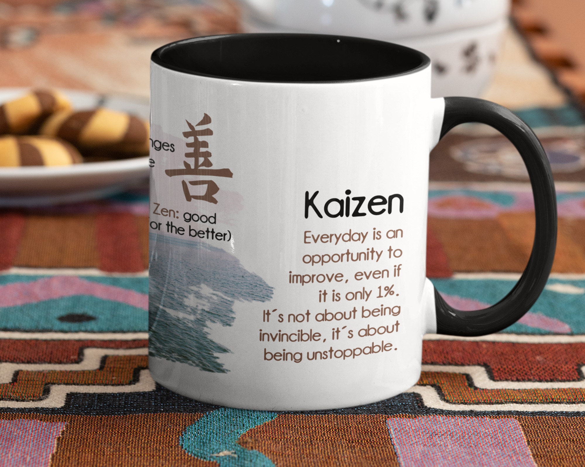 Kaizen Two Tone Coffee Mug 11 Oz, Japanese Kanji Calligraphy ...