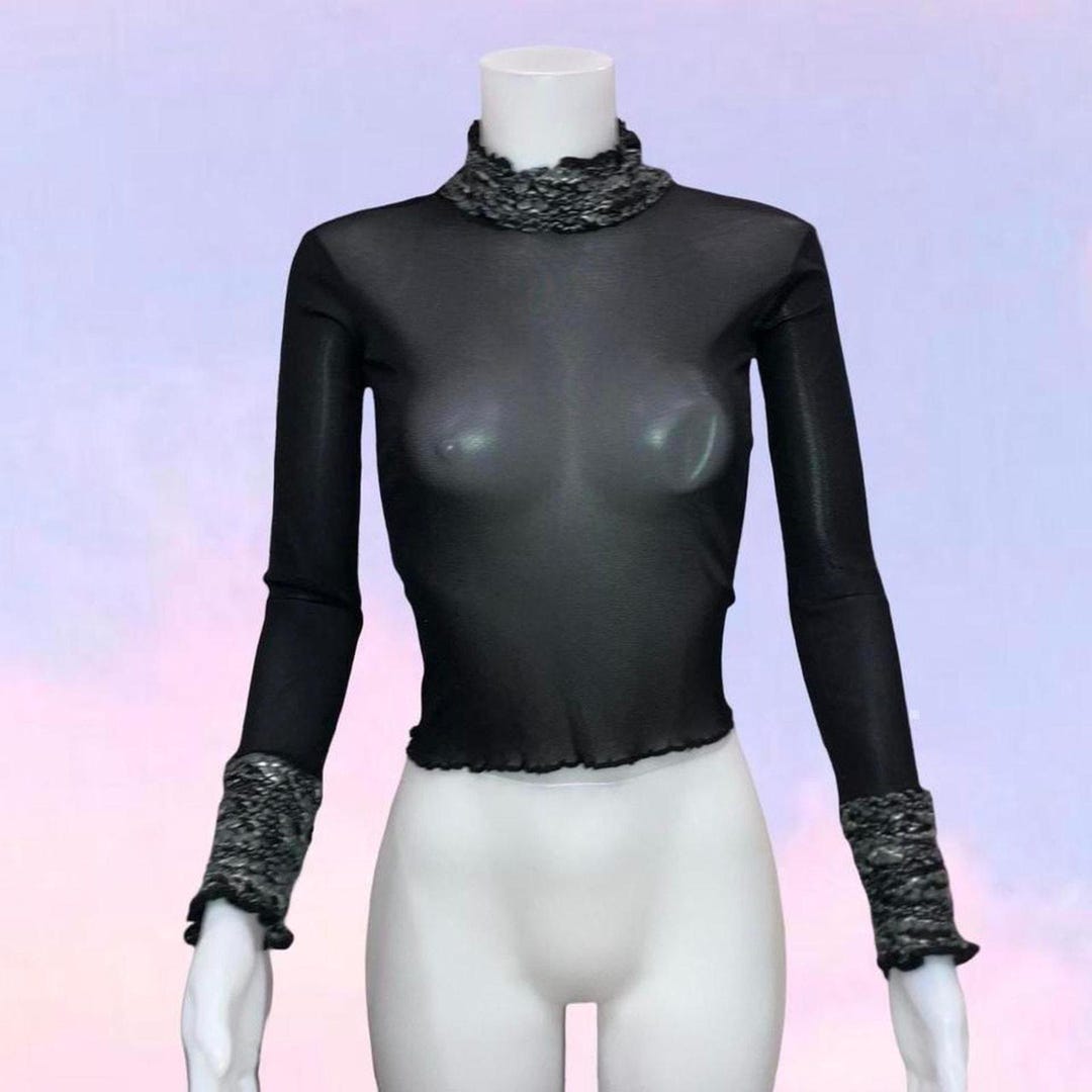 Vintage 90s Y2k Mesh Sheer Turtleneck FRENCH - Etsy