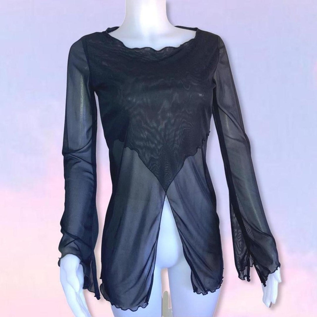 Vintage 90s Y2k Split Belly Mesh Top - Etsy