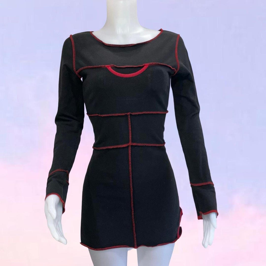 Vintage 90s Y2k Black Patchwork Mini Dress - Etsy