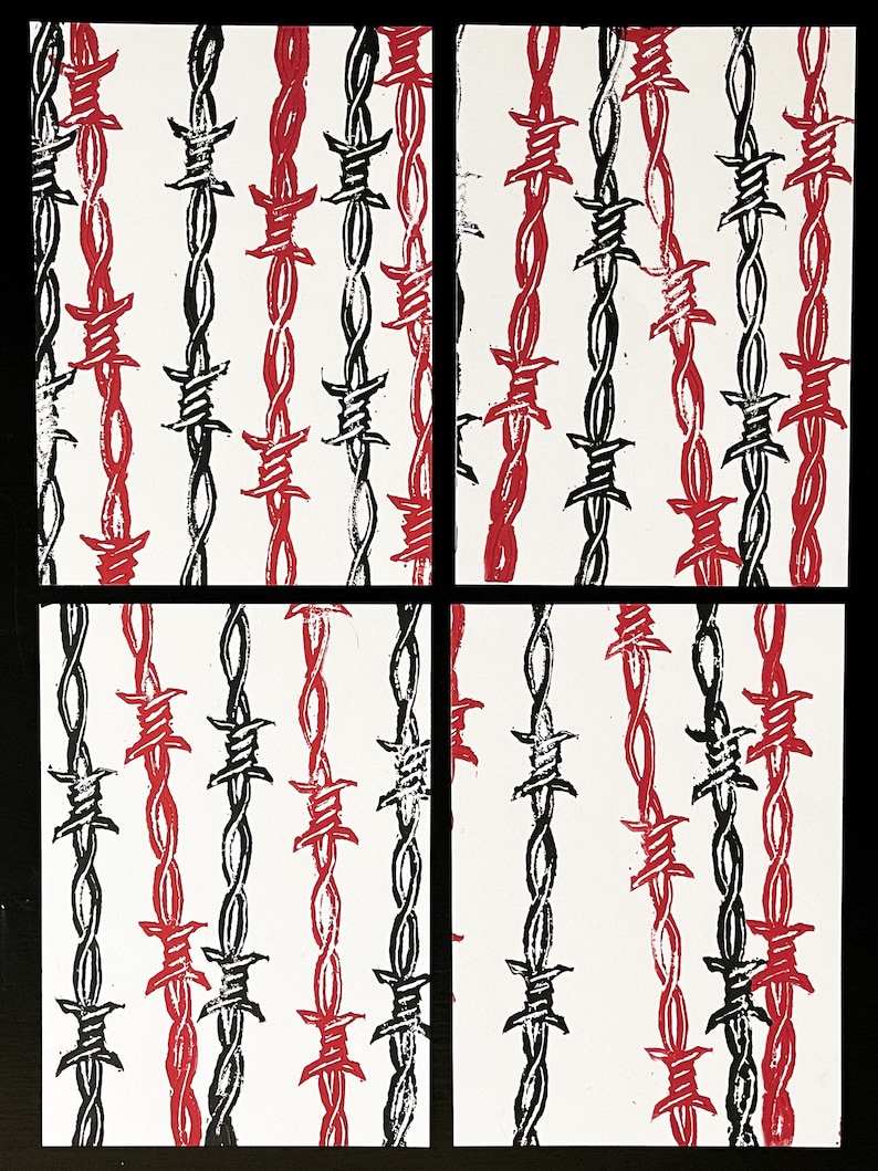 Chain and Barbed Wire Linocut Double-print - Etsy