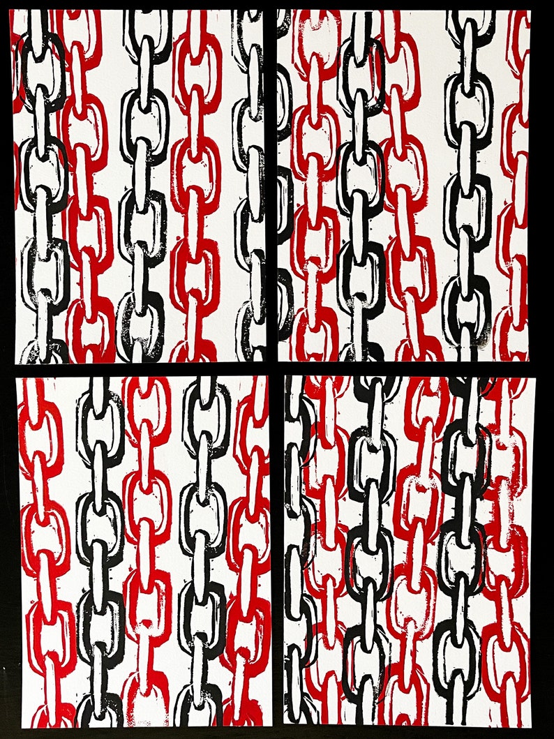 Chain and Barbed Wire Linocut Double-print - Etsy