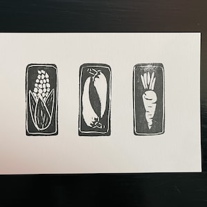 Veggie Linocut Print Postcards, Set of Three - Etsy