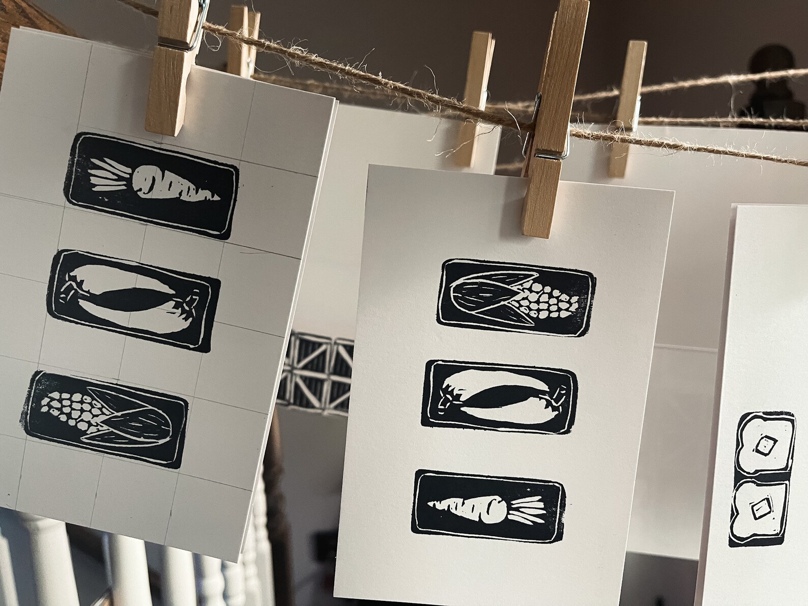Veggie Linocut Print Postcards, Set of Three - Etsy
