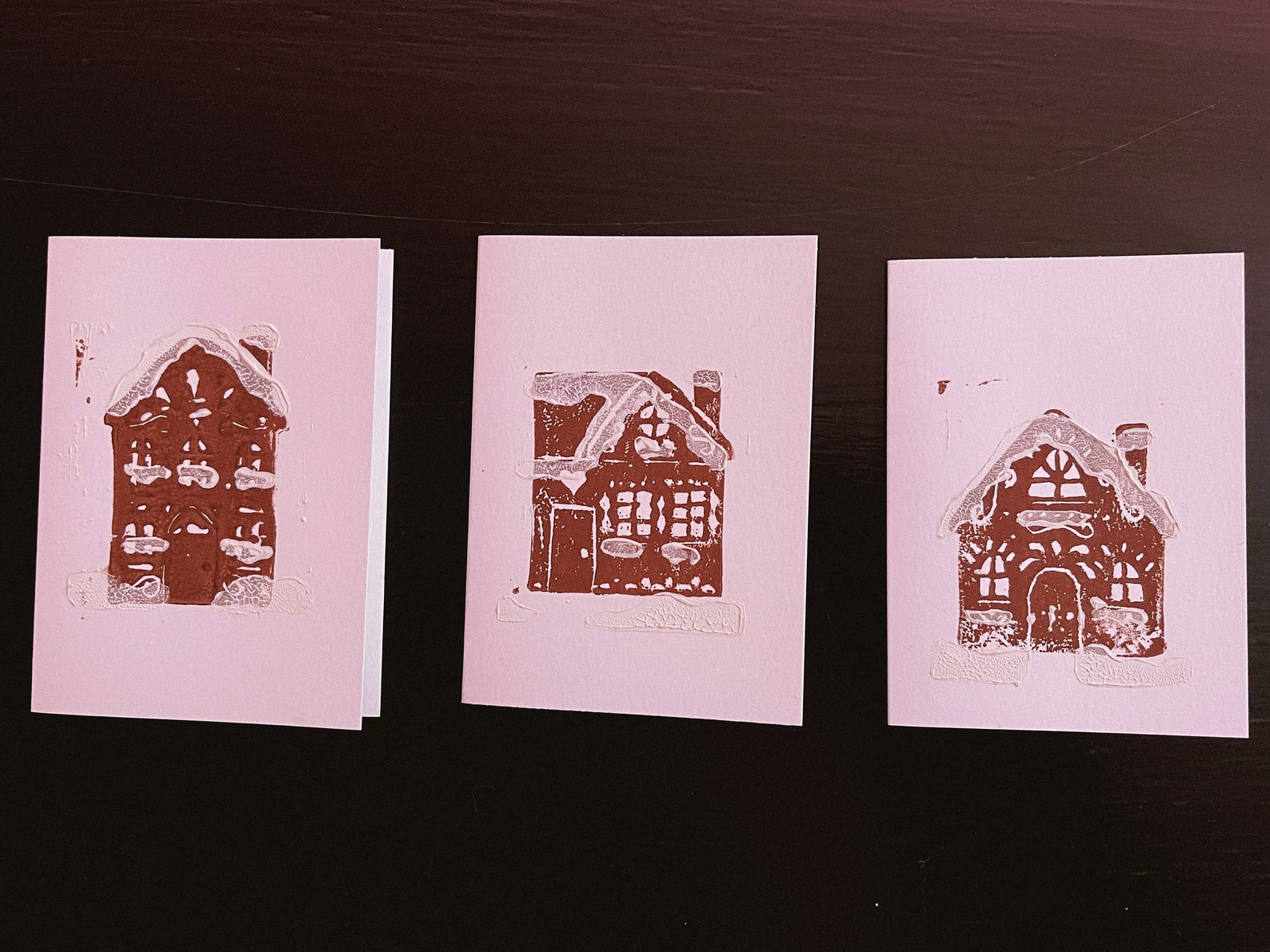 Gingerbread House Linocut Print Small Greeting Cards, Set of Three - Etsy