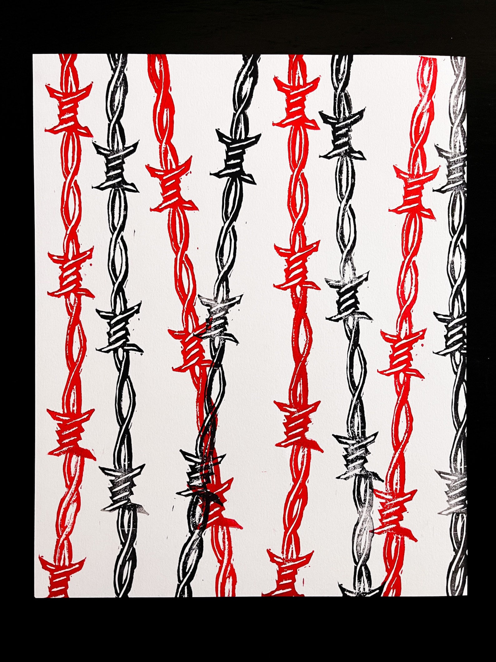 Chain and Barbed Wire Linocut Double-print - Etsy
