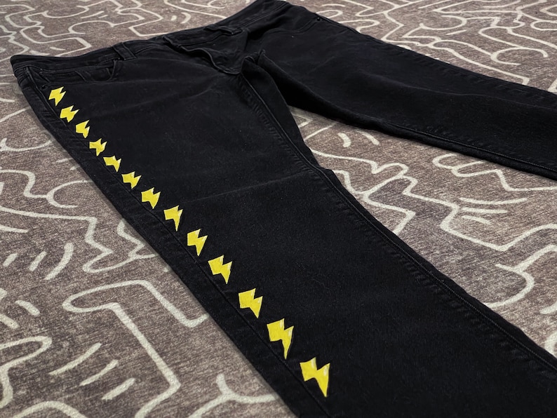 Hand-painted Lightning Black Jeans, Men's 28 - Etsy