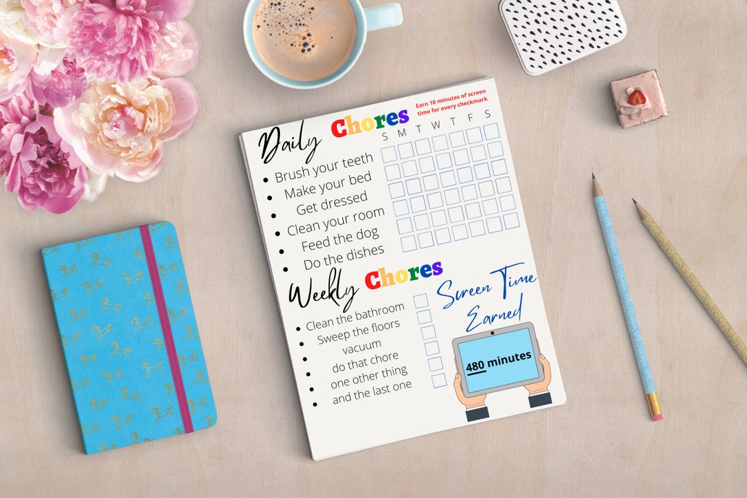 EDITABLE Earn Screen Time Chore Chart for Kids Child's - Etsy