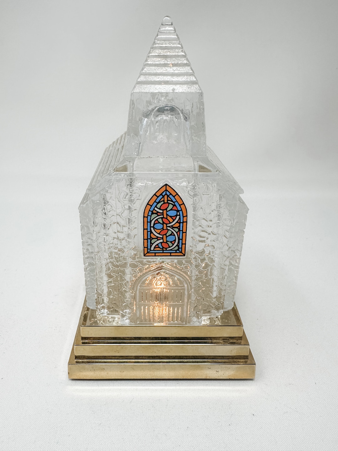 Vintage Crystal Church, Tabletop Christmas Holiday Decor With Stained ...