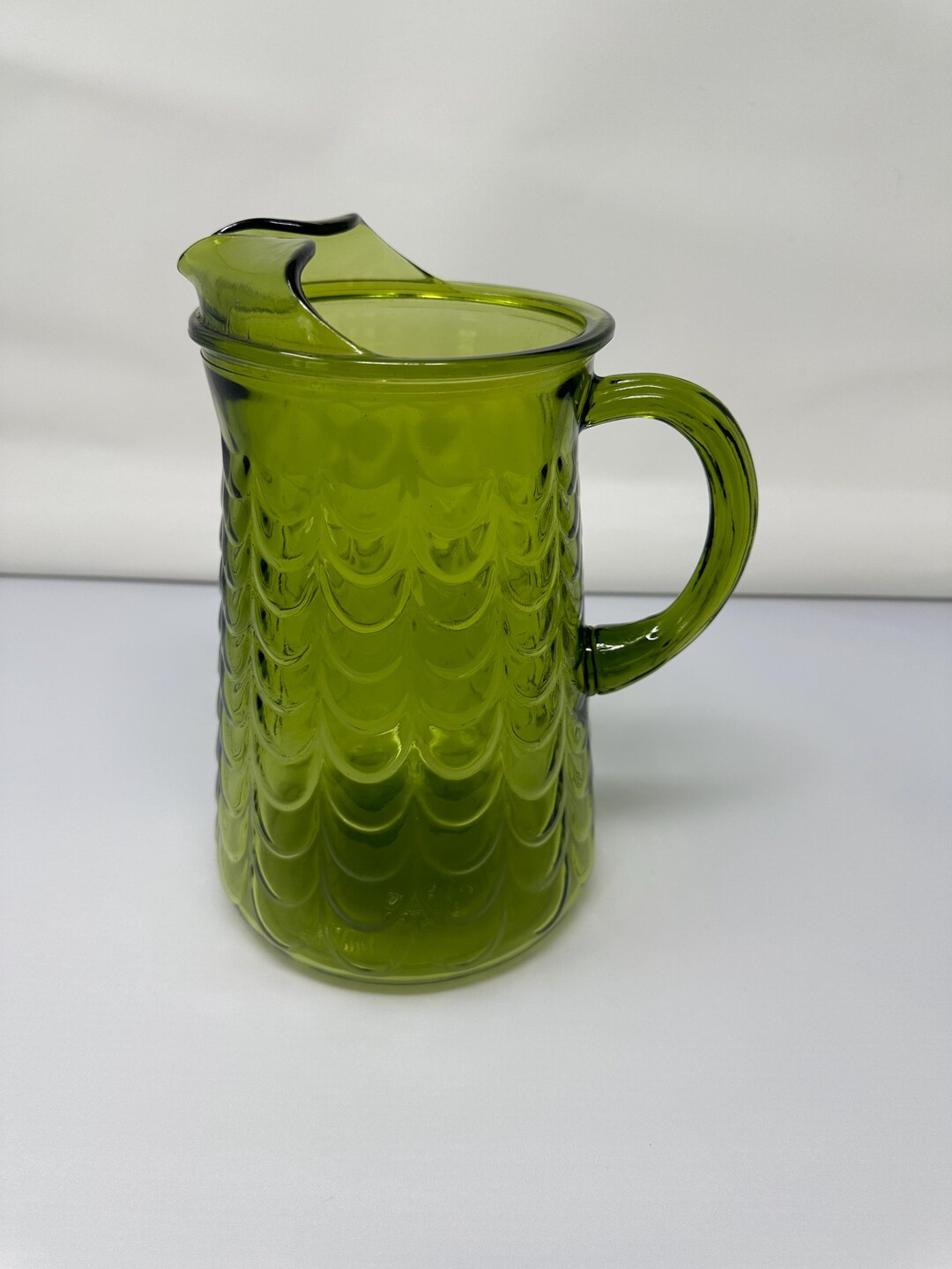 Green MCM Glass Pitcher, Anchor Hocking Retro Drinkware, Drape Pattern ...