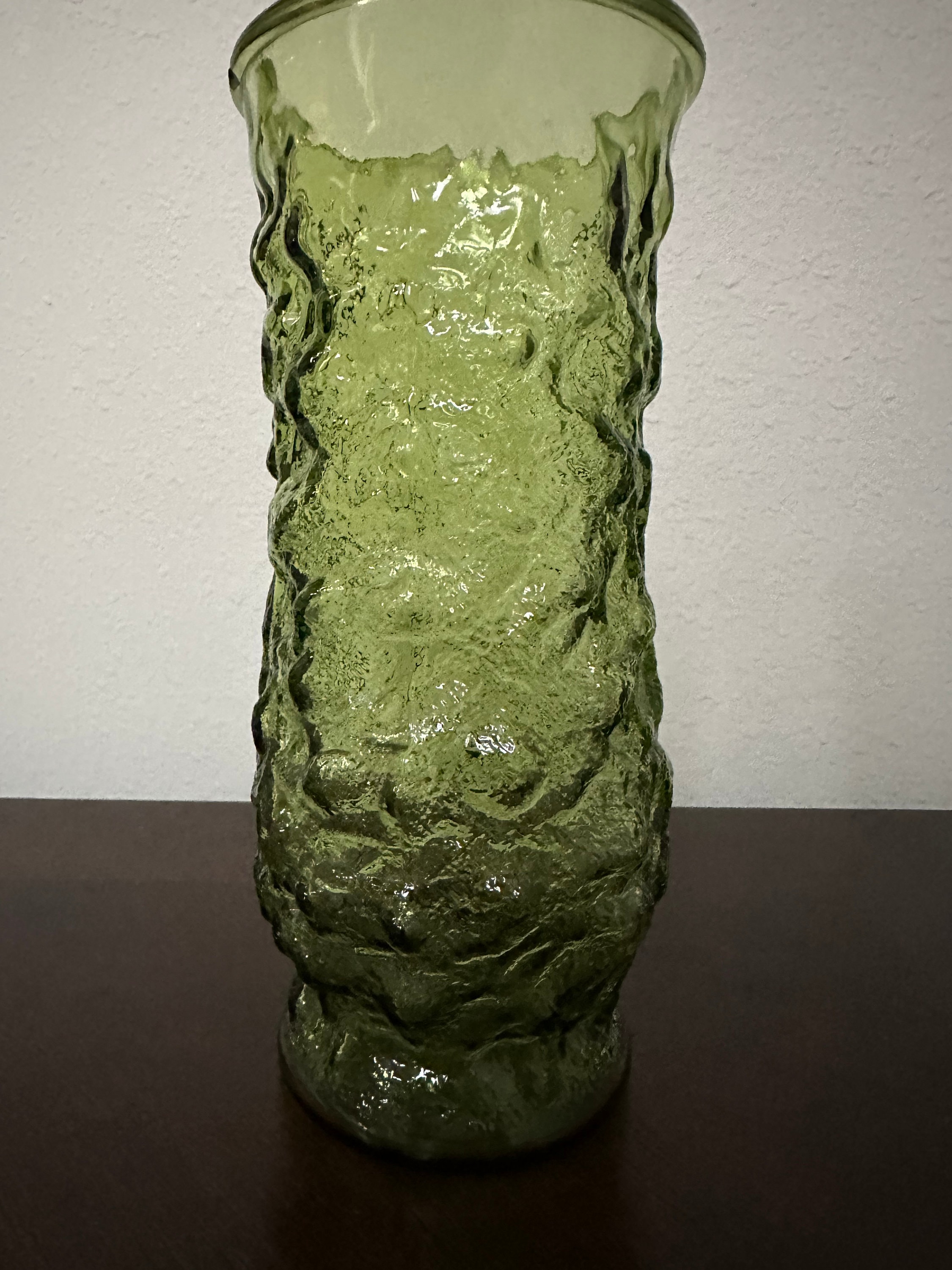 Green Crinkle Vintage Vases, Emerald Green Hoosier Glass, Avocado E.O ...