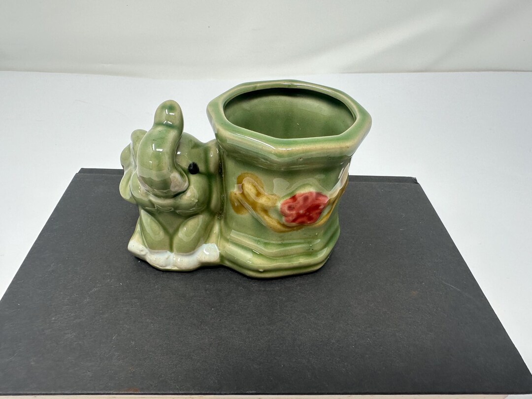 Small Elephant Planter, Vintage Floral Ceramic Smaller Size Plant ...
