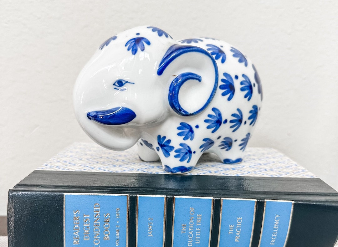 Blue and White Chinoiserie Elephant Coin Bank - 5" Mini Piggy Bank (no ...