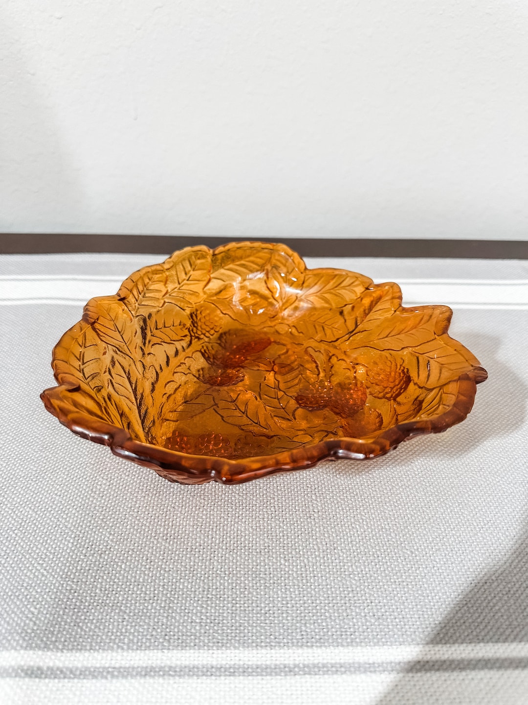Amber Glass Bowl, *imperfect* Berry Triangle Dish, Vintage Indiana ...