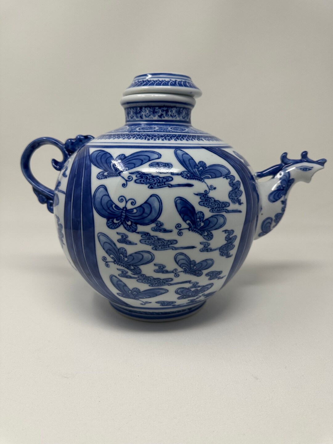 Blue and White Floral Pitcher, Vintage Deep Chinoiserie Pitcher, Flower ...