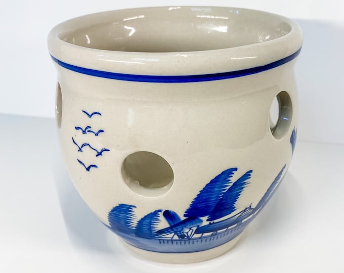 Vintage Small Blue & White Planter - Delft Dutch Windmill - Geerlings ...