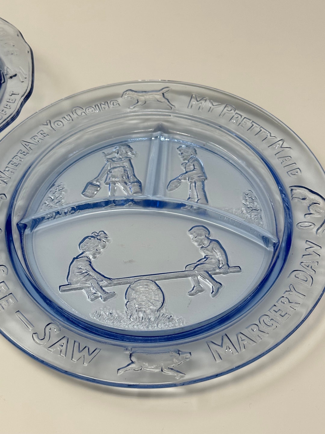 Blue Nursery Rhyme Plate and Bowl Set Tiara Indiana Glass - Etsy