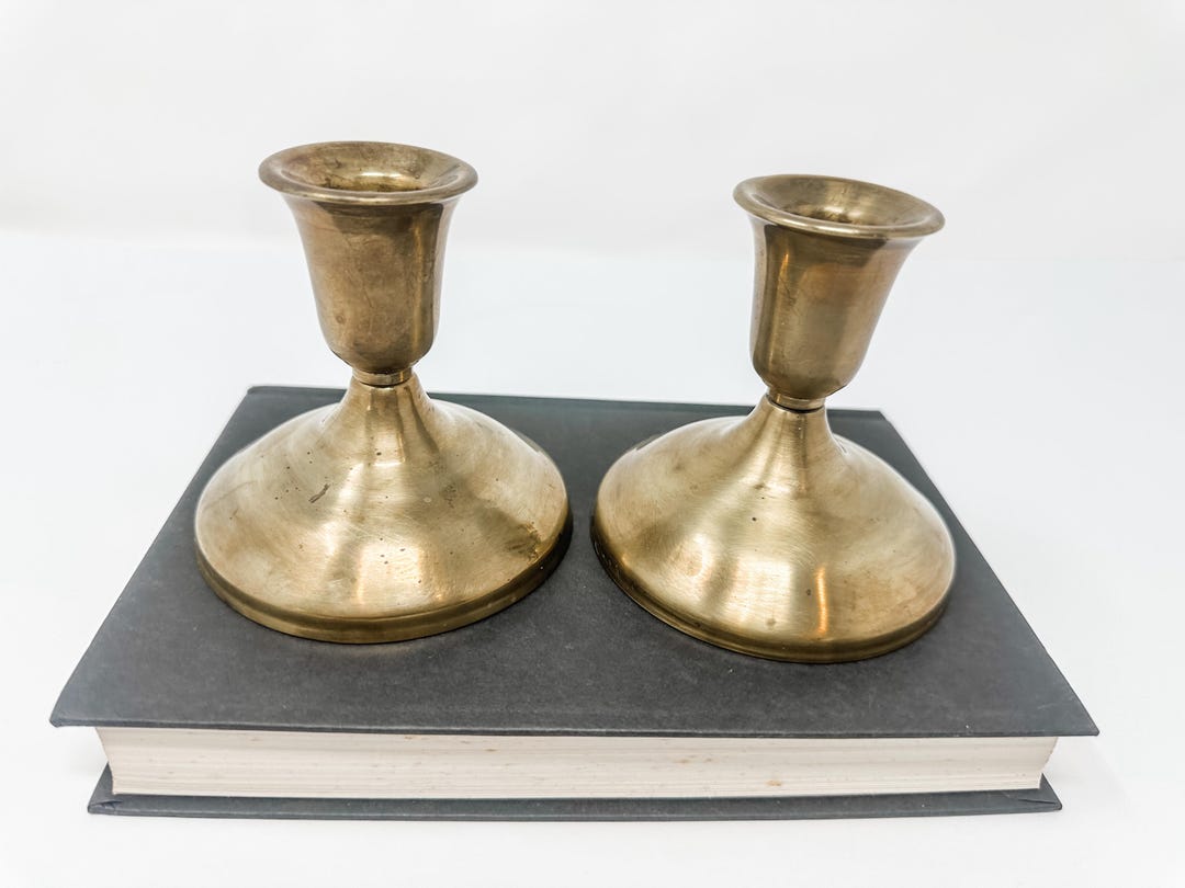 Short Vintage Brass Candlesticks Pair, Metal Candle Decor - Etsy