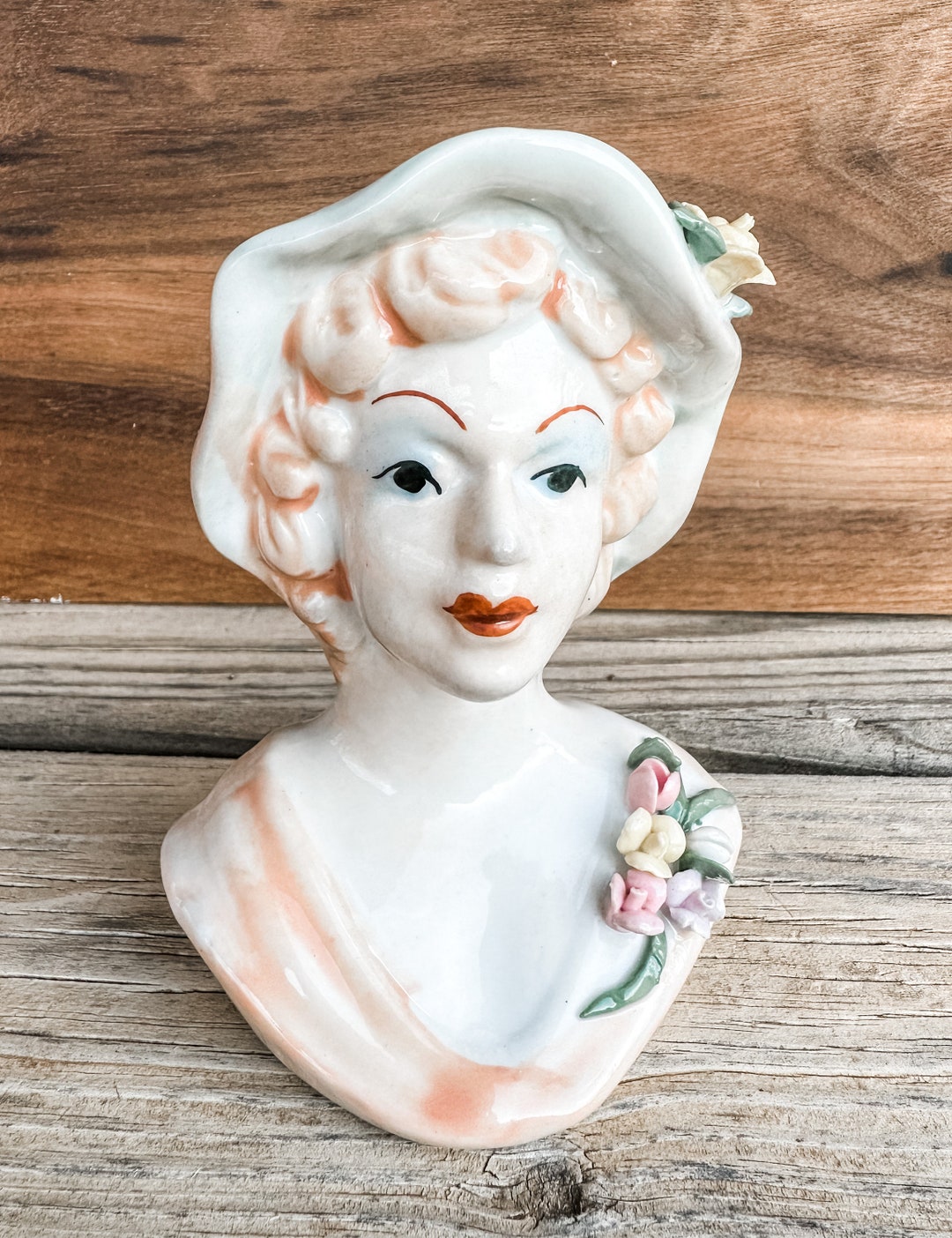 Head Vase, Vintage Lady With Flower Details, Woman Bust Vase, 5.5 X 4 ...