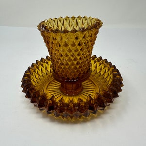 Glass Vintage Candlestick Holder: an Amber Diamond Cut Decoration for ...
