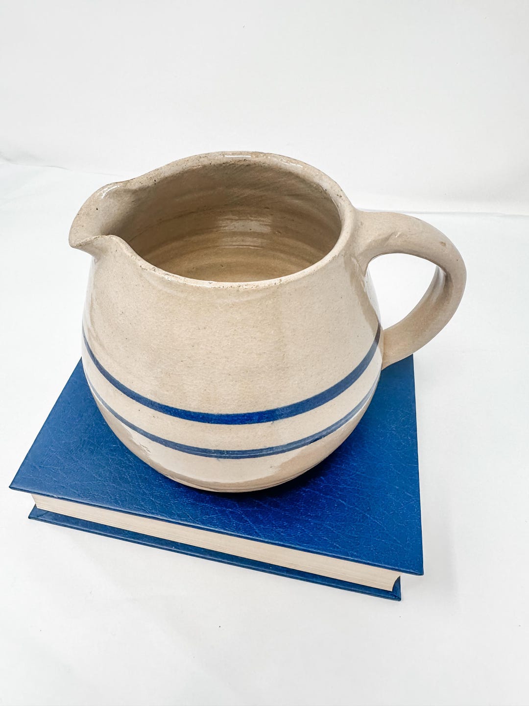 Vintage Farmhouse Pitcher, Hand Painted Jug With Stripes, Crock Pottery ...