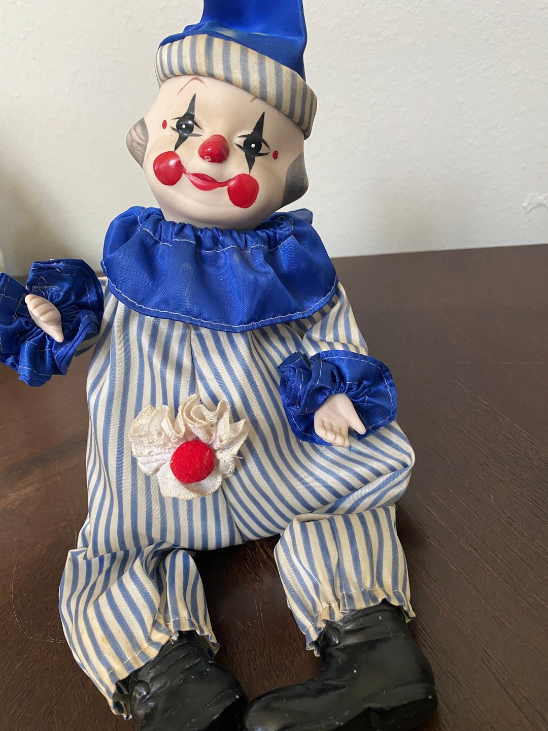 Creepy Clown Music Box Porcelain Shelf Sitter Vintage Blue - Etsy