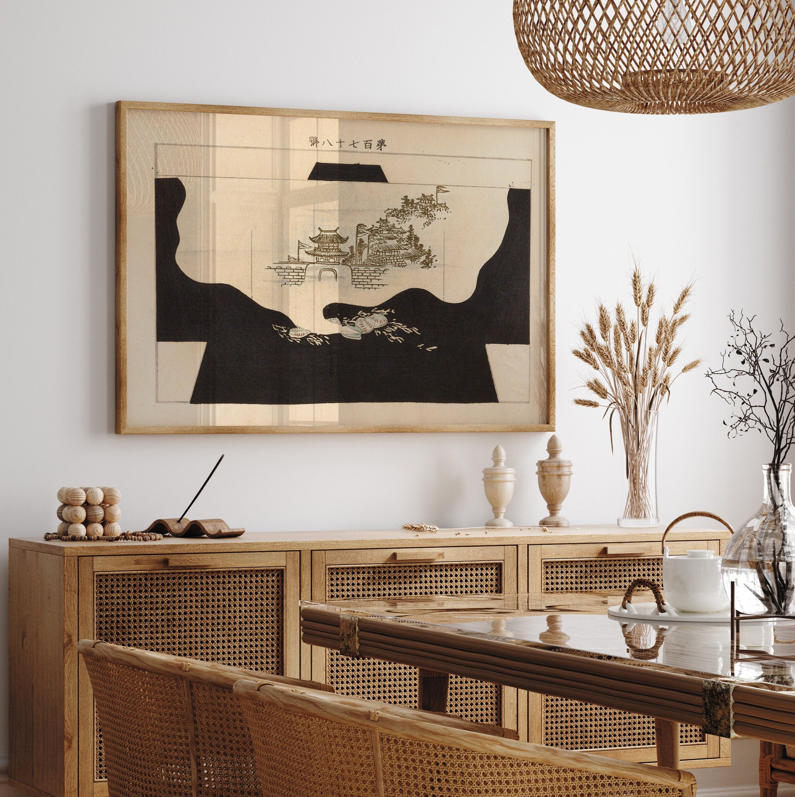 Black and White Japanese Temple Print , Vintage Japanese Art ...