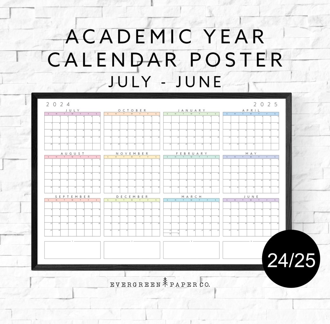 2024/2025 ACADEMIC - MID YEAR Wall Calendar Poster | Yearly and Monthly ...