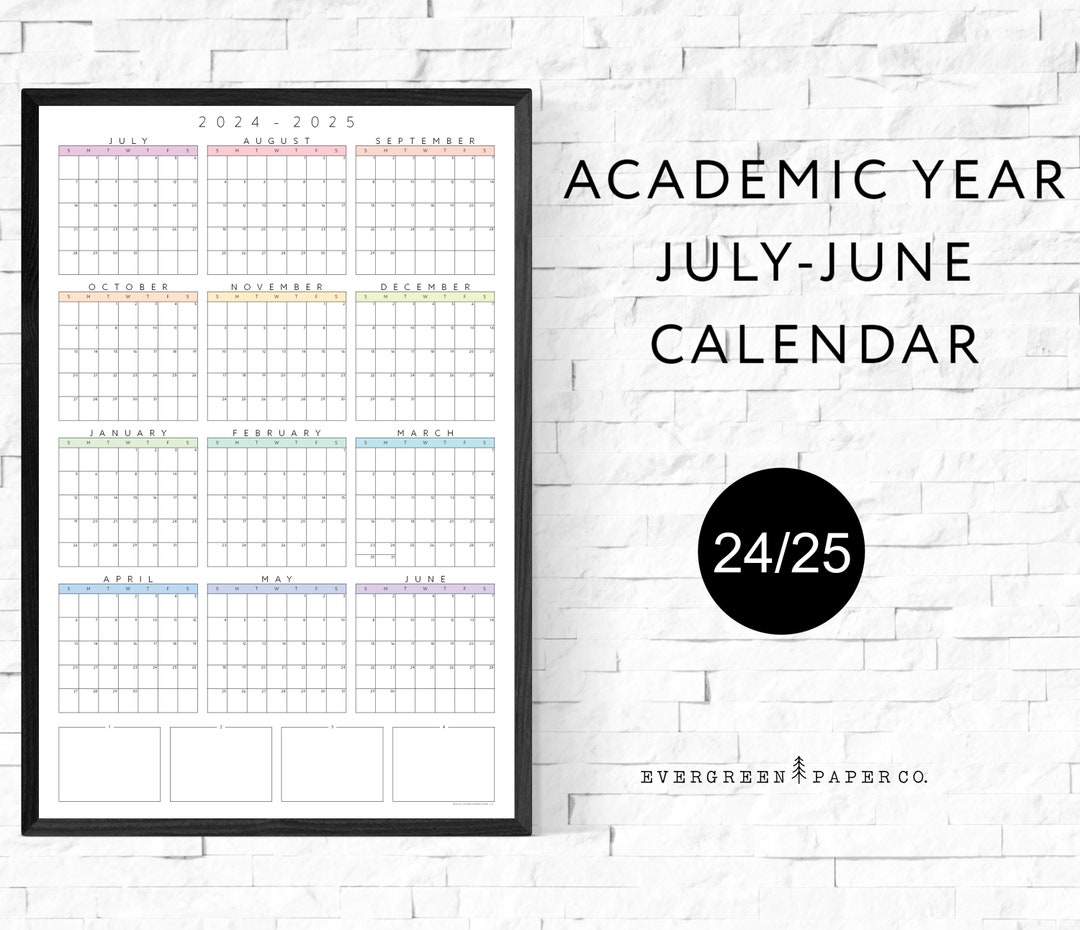 PRINTABLE 2024/2025 Academic MID YEAR Wall Calendar Poster Yearly and ...