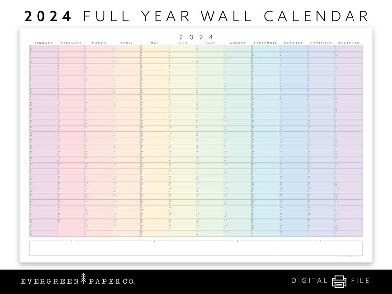 PRINTABLE 2024 Large Wall Calendar Poster Yearly and Monthly - Etsy