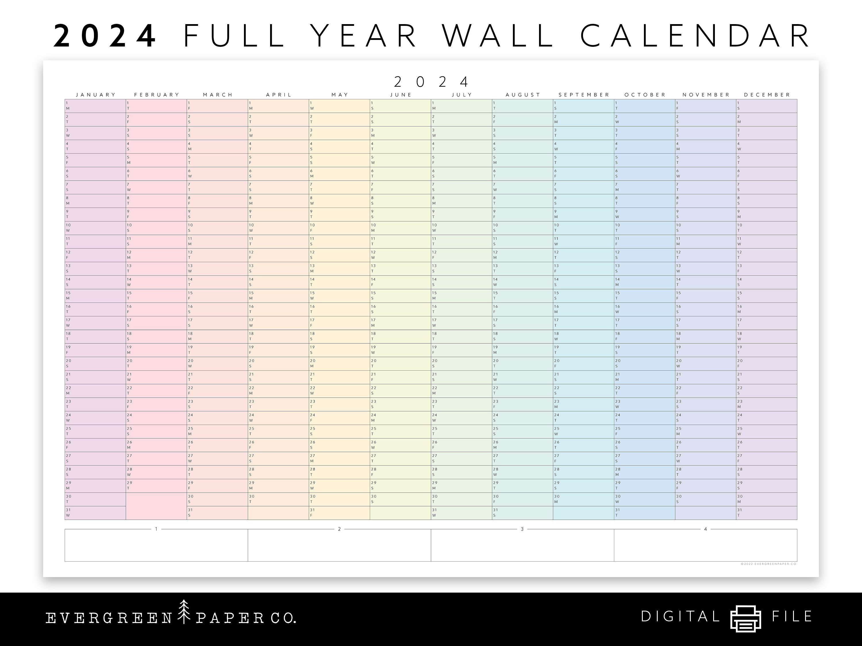 PRINTABLE 2024 Large Wall Calendar Poster Yearly and Monthly - Etsy