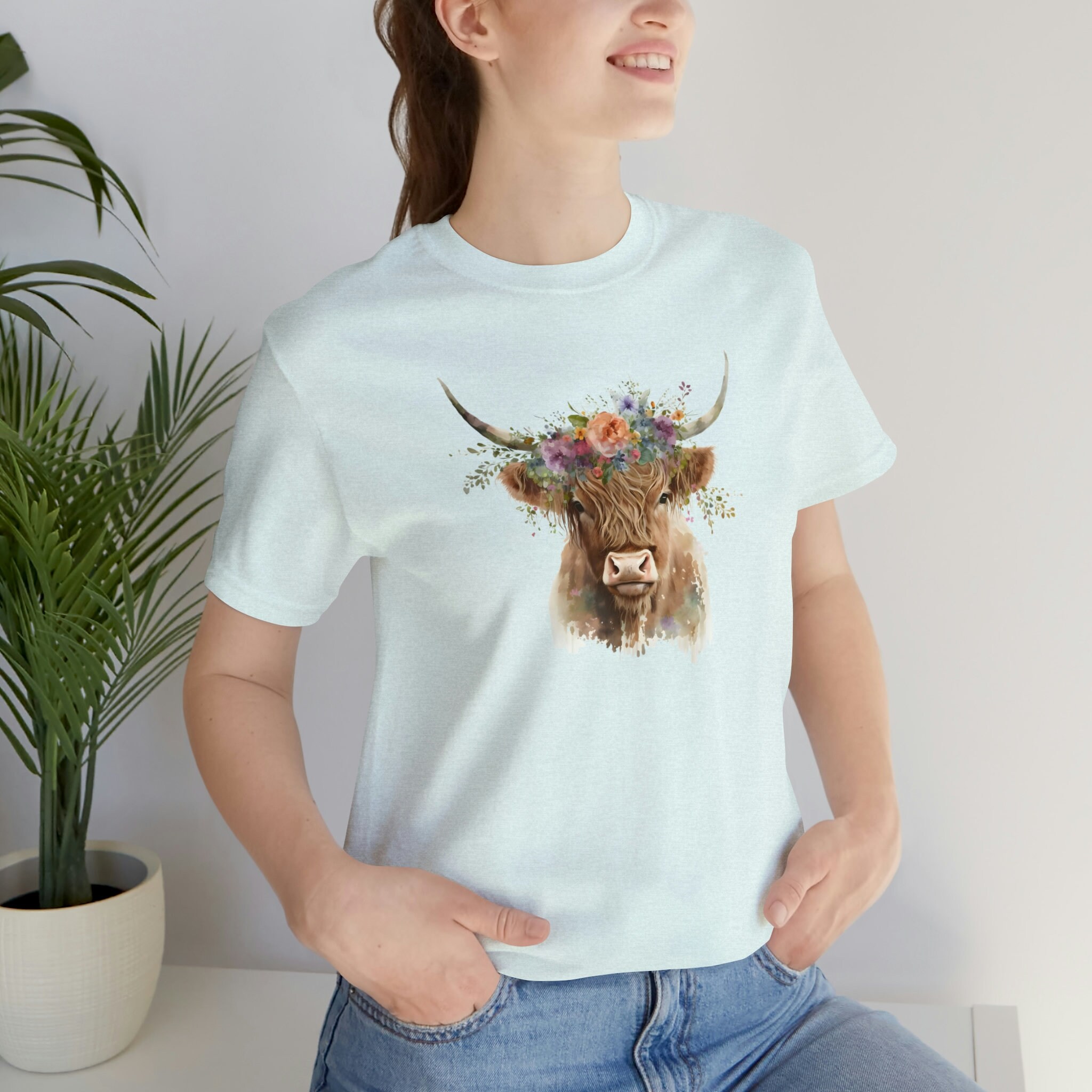 Floral Highland Cow Tee for Cow Lovers, Heifer Shirt With Floral Crown ...