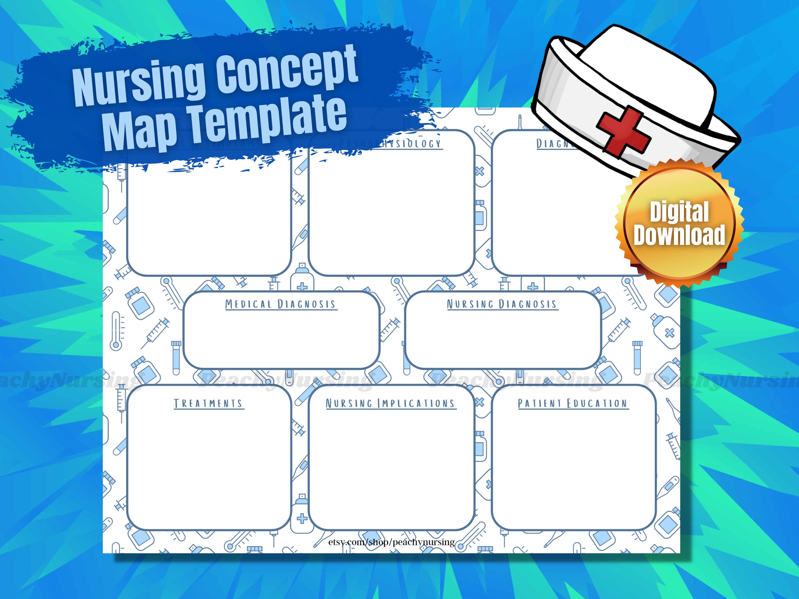 Cute Nursing Concept Map Template, Digital Download Nursing Template ...