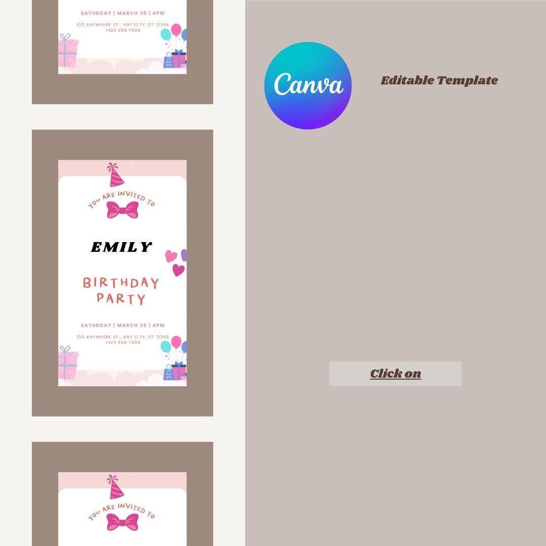 Template for Girls Invitation - Etsy