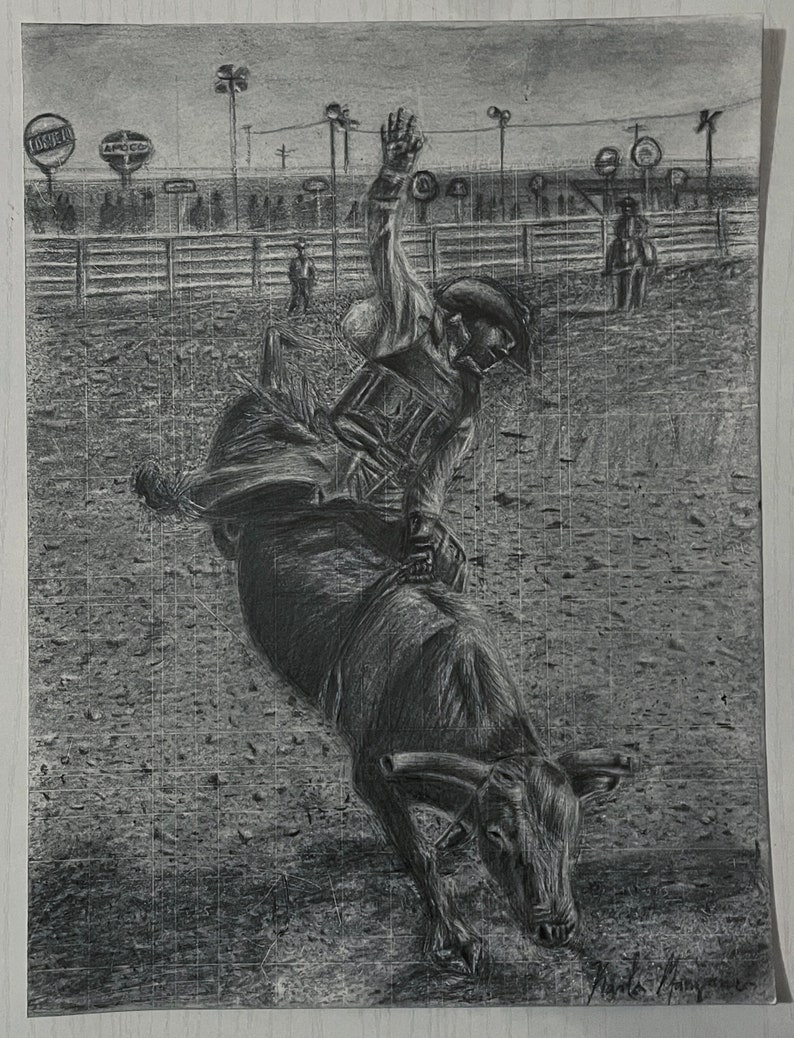 Bull Rider Drawing. Pencil Drawing. Bull Drawing - Etsy