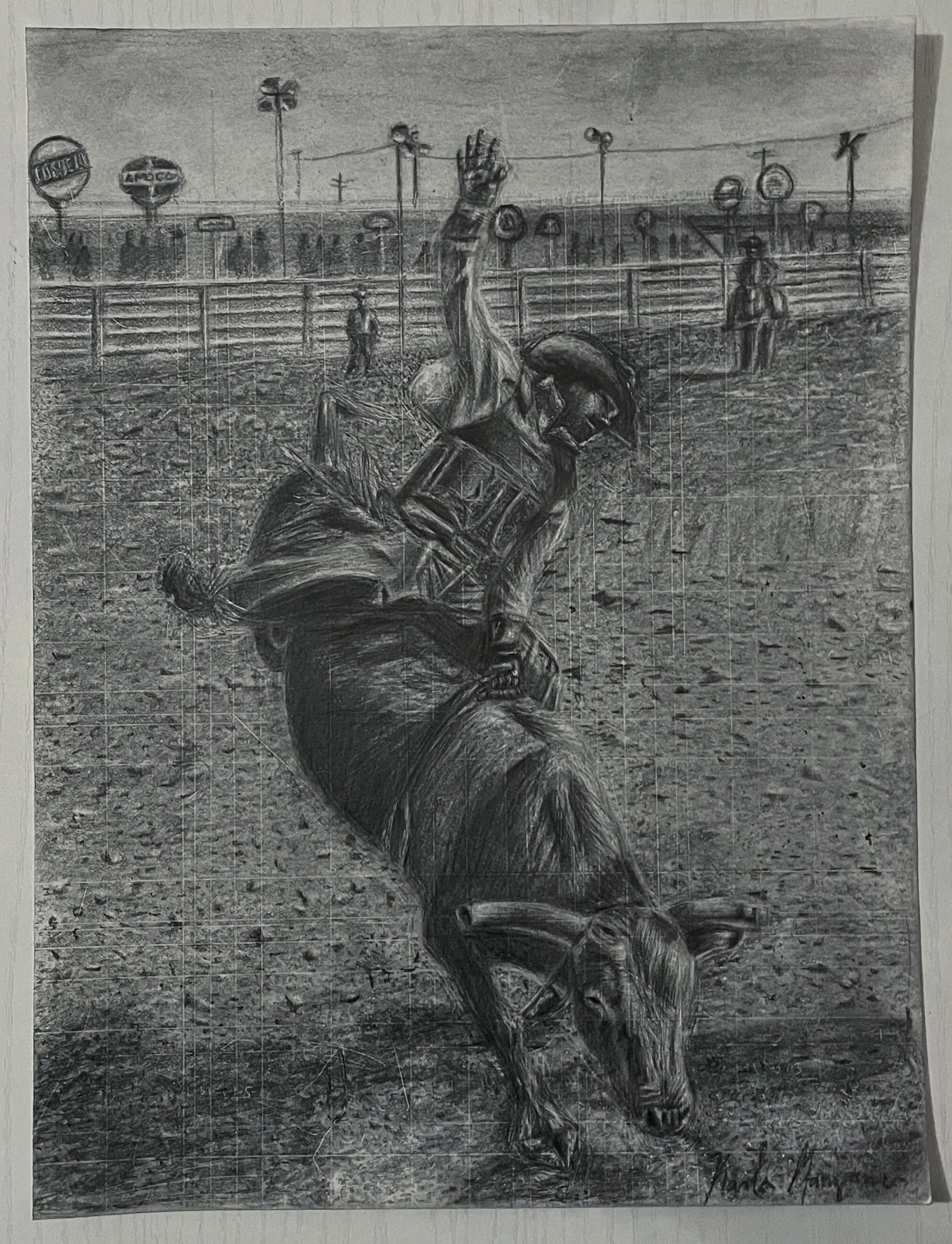 Bull Rider Drawing. Pencil Drawing. Bull Drawing - Etsy