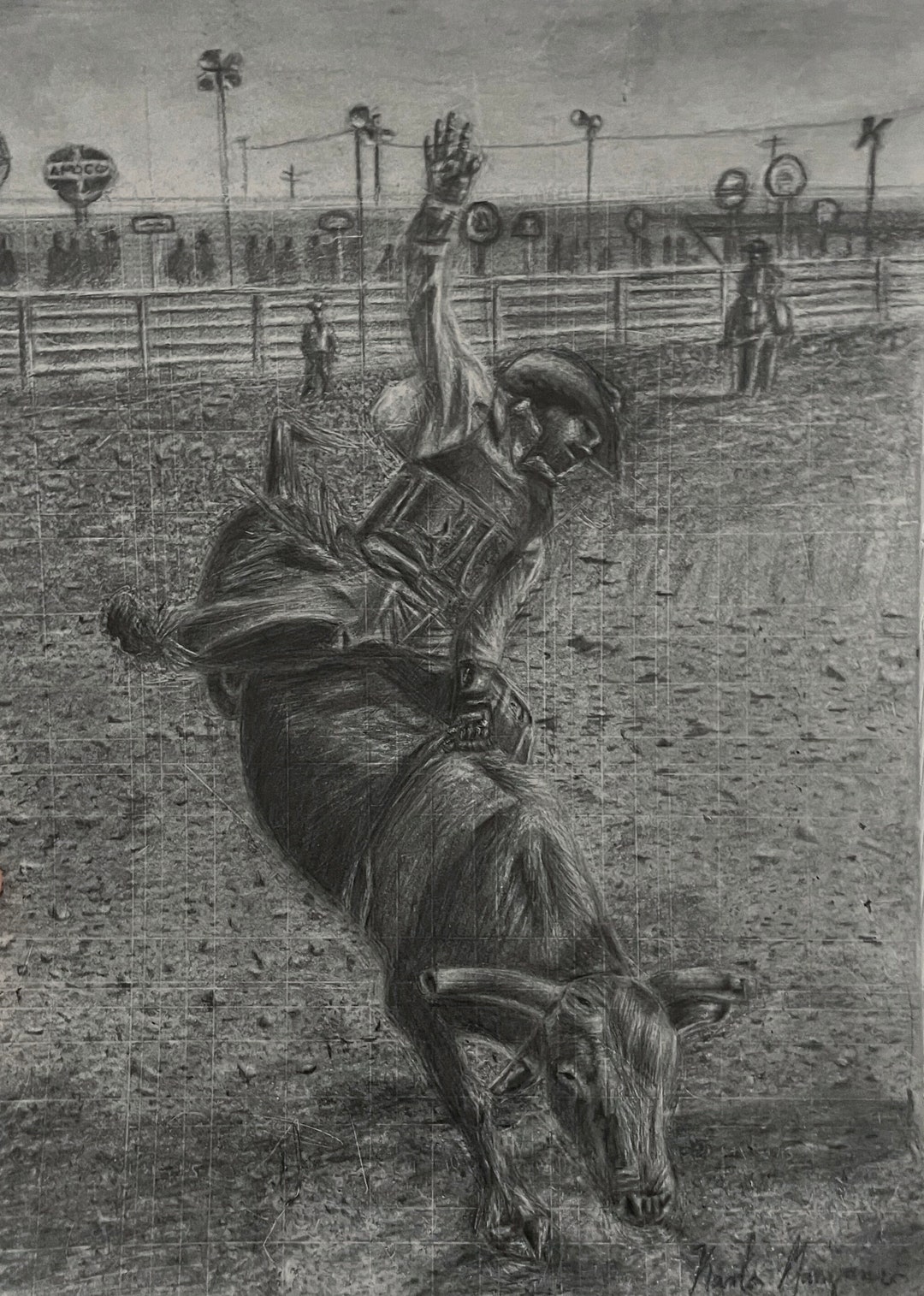 Bull Rider Drawing. Pencil Drawing. Bull Drawing - Etsy