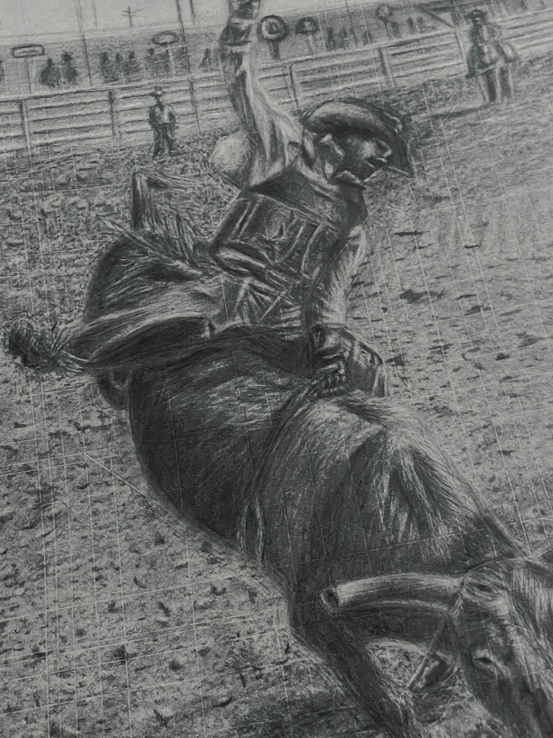 Bull Rider Drawing. Pencil Drawing. Bull Drawing - Etsy
