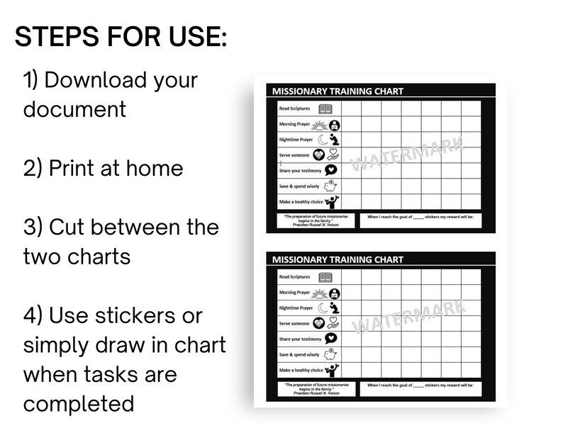 Printable Missionary Training Reward Chart for Primary Aged Children - Etsy