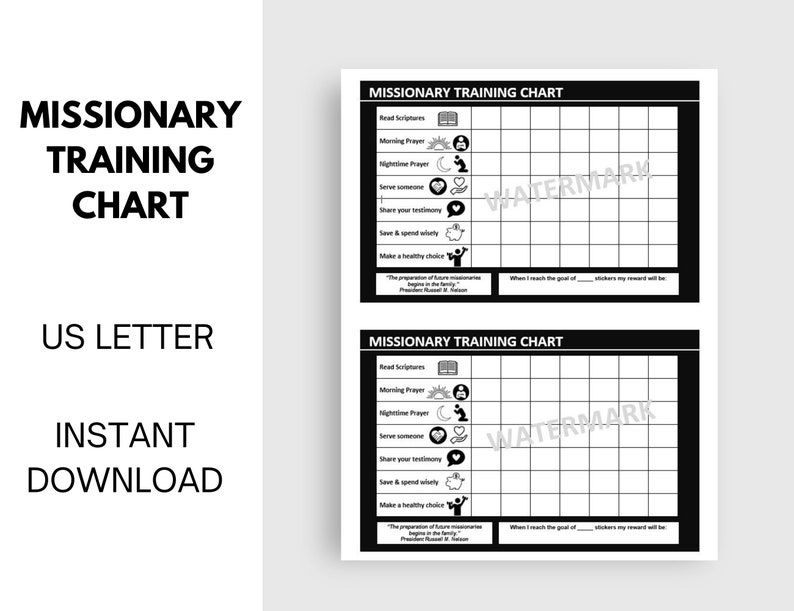 Printable Missionary Training Reward Chart for Primary Aged Children - Etsy