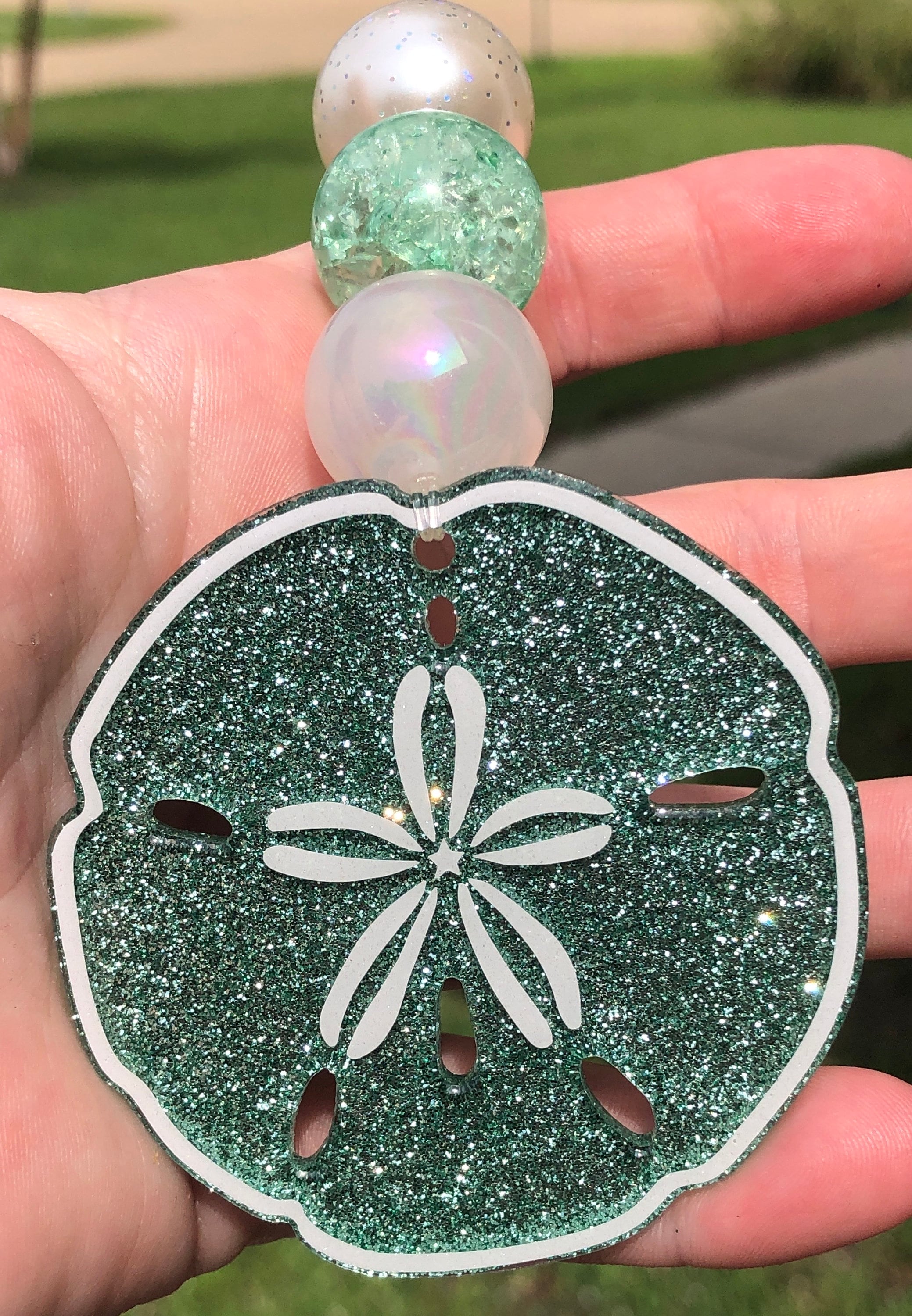 Sand Dollar Beach Mint Light Green Shell Glitter Keychain Car Charm ...